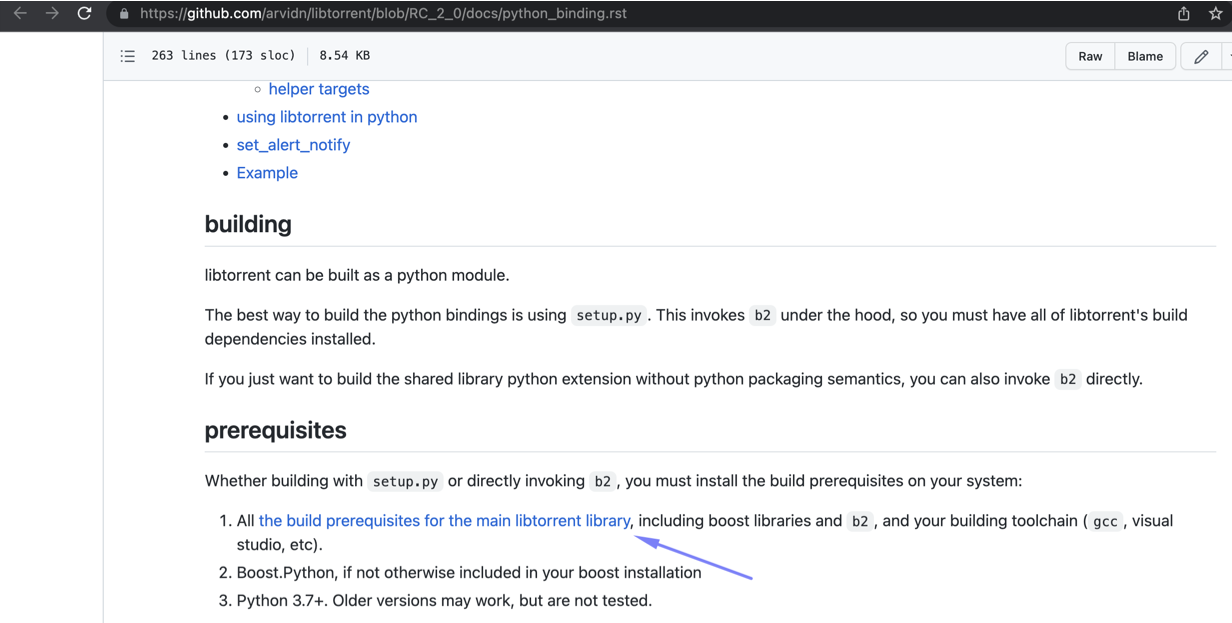 Broken link to the `prerequisites for the main libtorrent library ...
