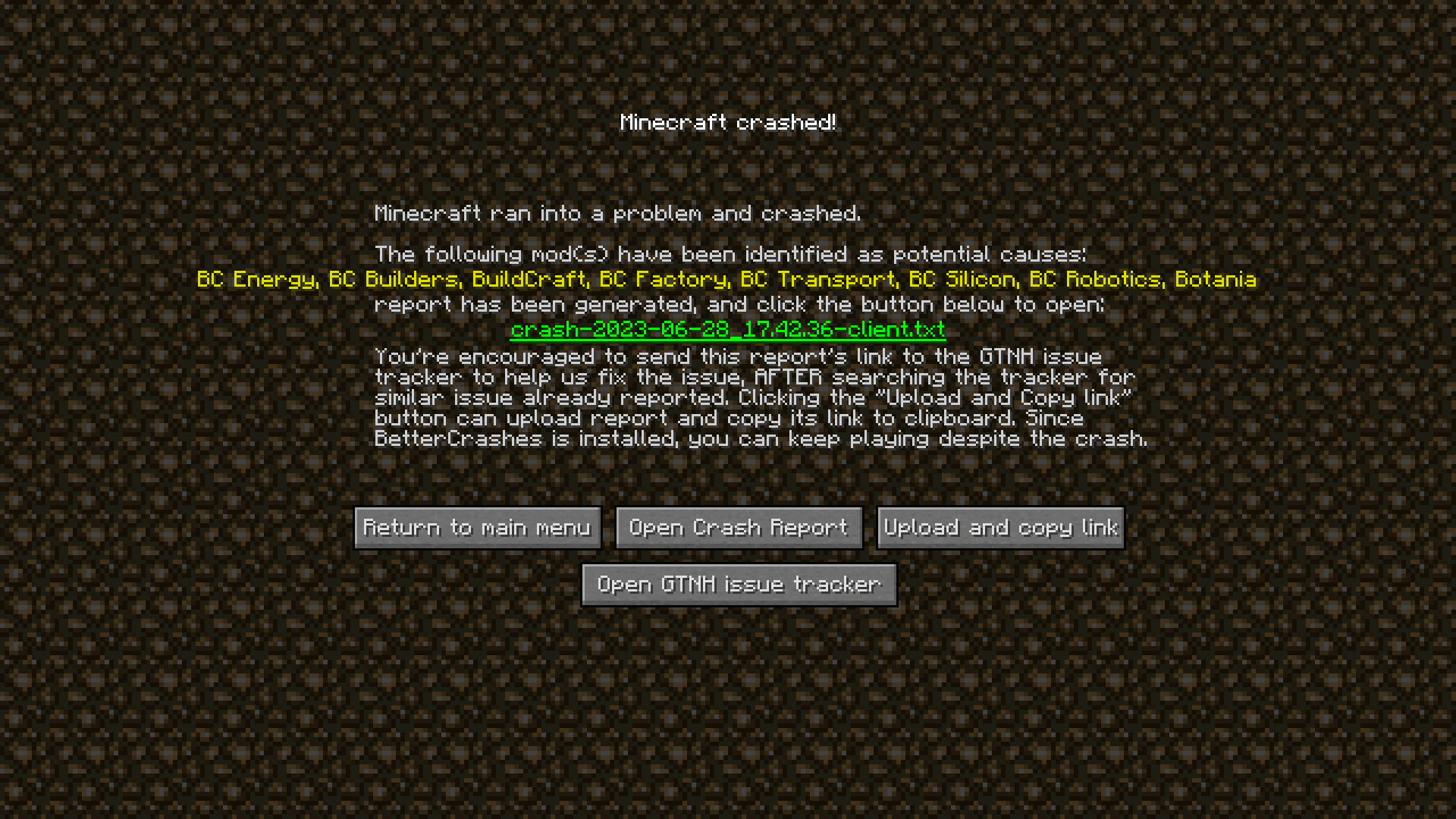 Crash to mainmenu · Issue #13827 · GTNewHorizons/GT-New-Horizons ...