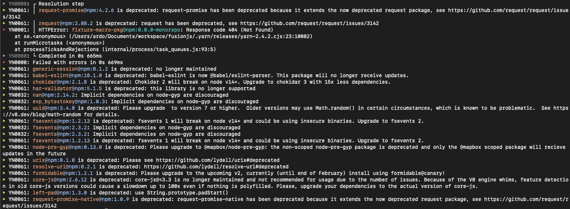 Unable to install dependencies from fresh clone of master · Issue #767 · fusionjs/fusionjs · GitHub