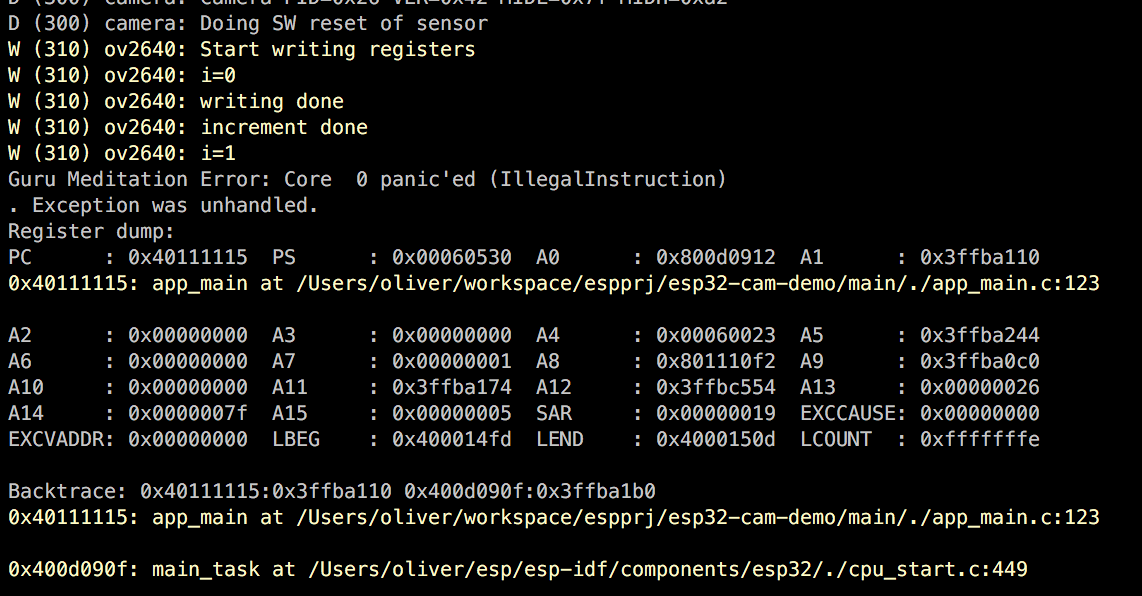 Problem Esp32 Paniced When Running Ov2640camera Initialization