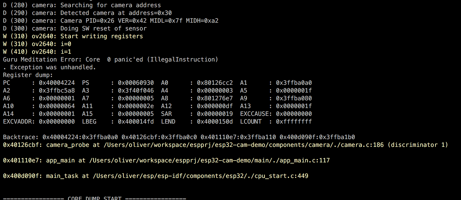 Problem Esp32 Paniced When Running Ov2640camera Initialization
