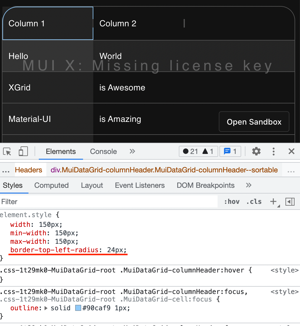 [DataGridPro] Pinned columns edge overflow with custom borderRadius · Issue #4187 · mui/mui-x ...