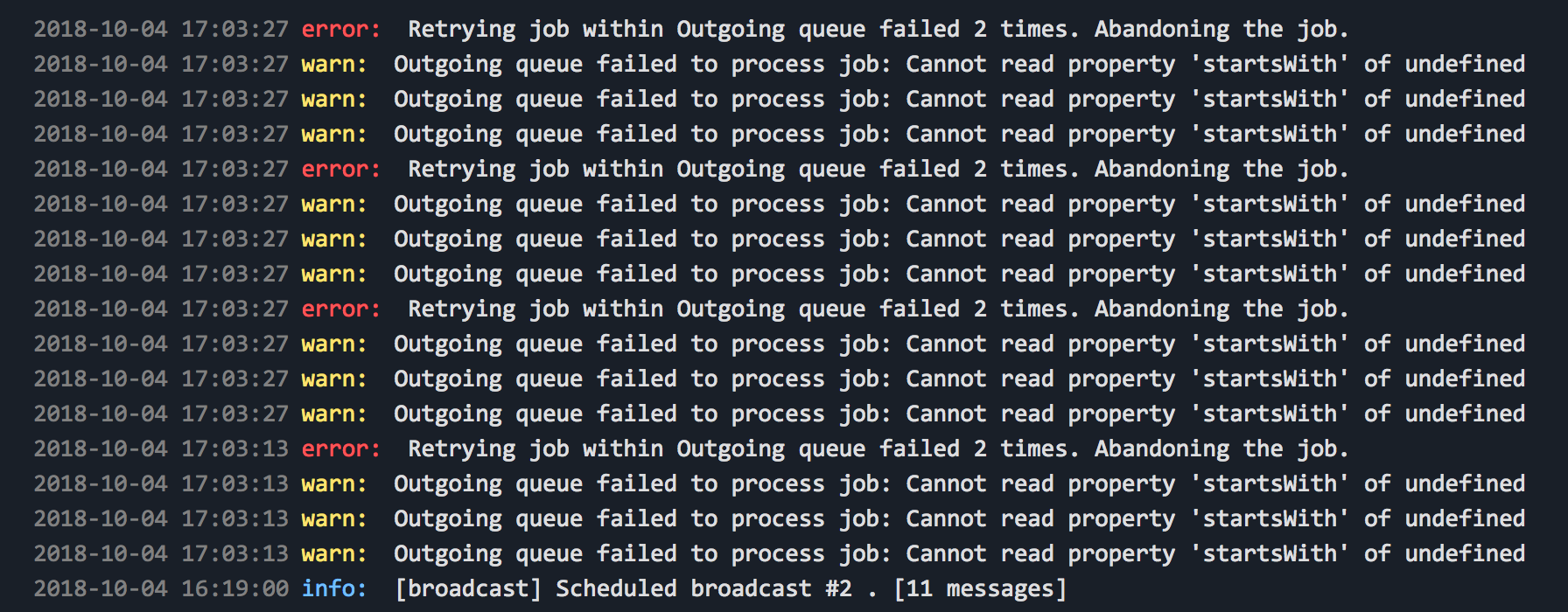 Broadcast errors: Cannot read property 'startsWith' of undefined · Issue #452 · botpress/v12 ...