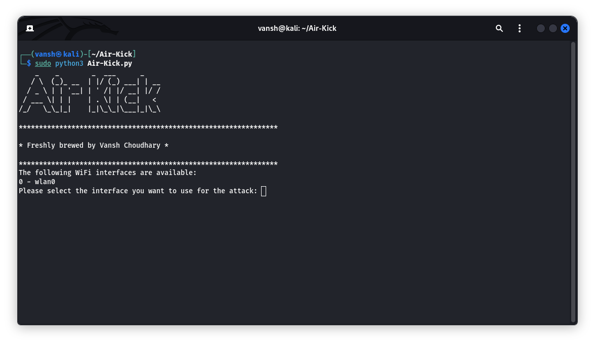 Github Vansh Choudharyair Kick Simple Script For Wifi Deauth Attack