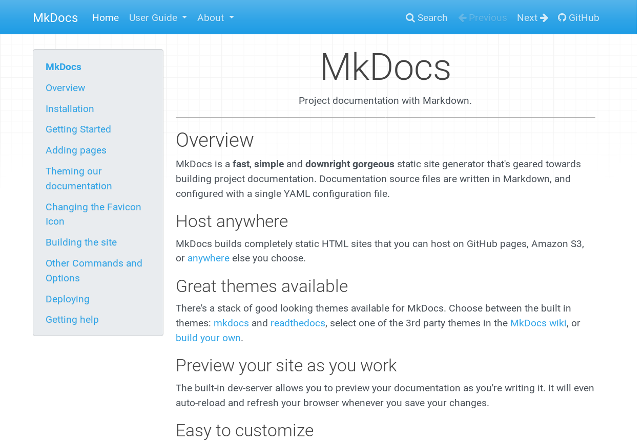 Update to bootswatch 4.1.3. by waylan · Pull Request #1597 · mkdocs/mkdocs · GitHub