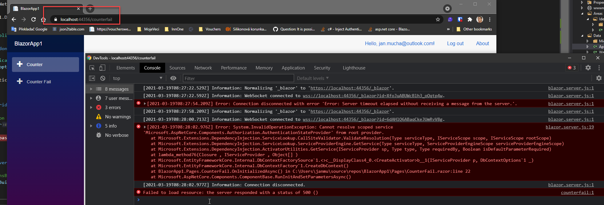 [Bug] Blazor server apps require scoped services -> error `Cannot resolve scoped service ...