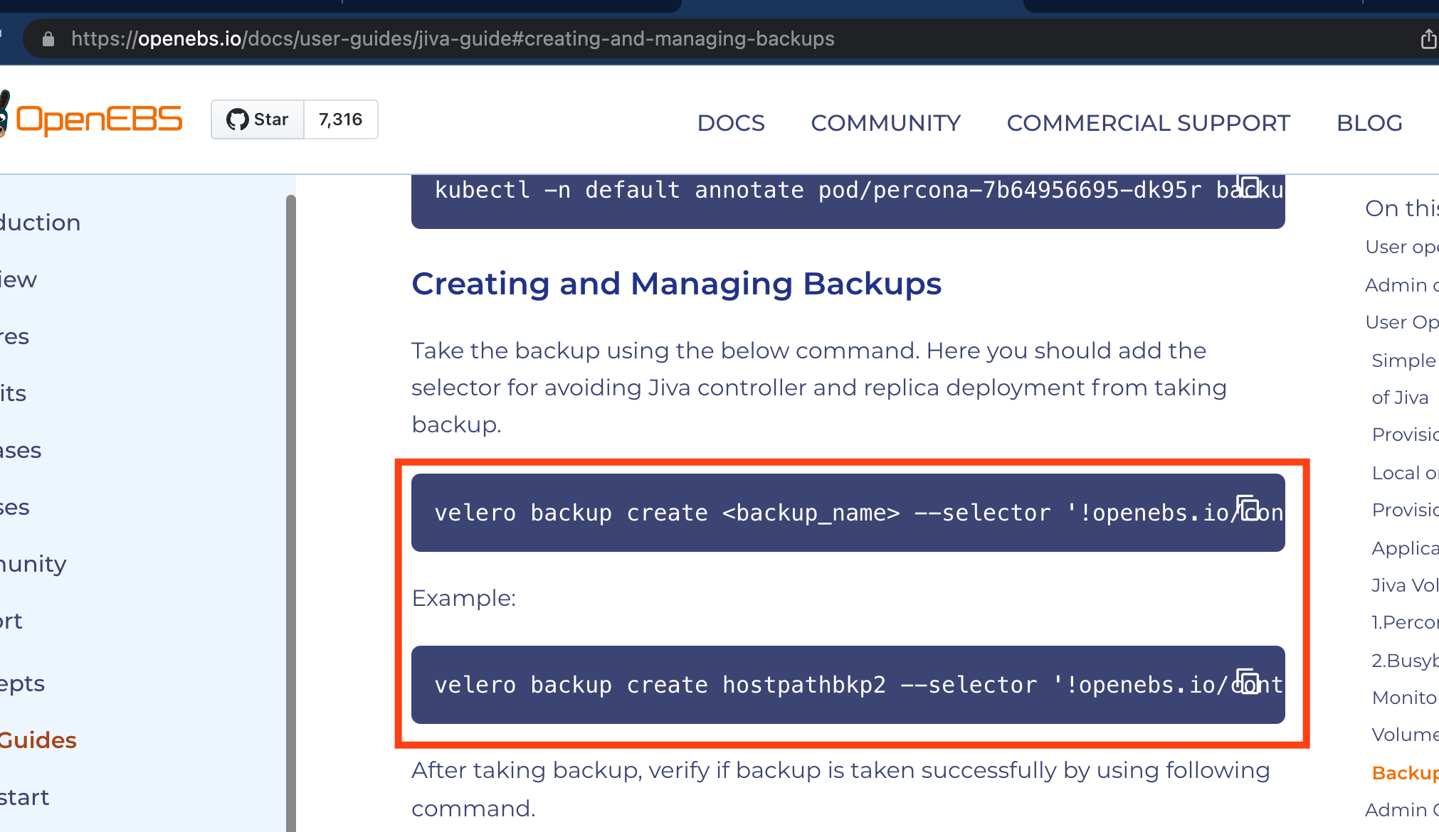 Documentation incorrect for creating Jiva backups · Issue #3510 · openebs/openebs · GitHub