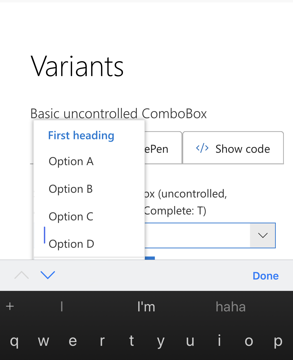 ComboBox: iOS focusing on Text Input after tapping dropdown button ...