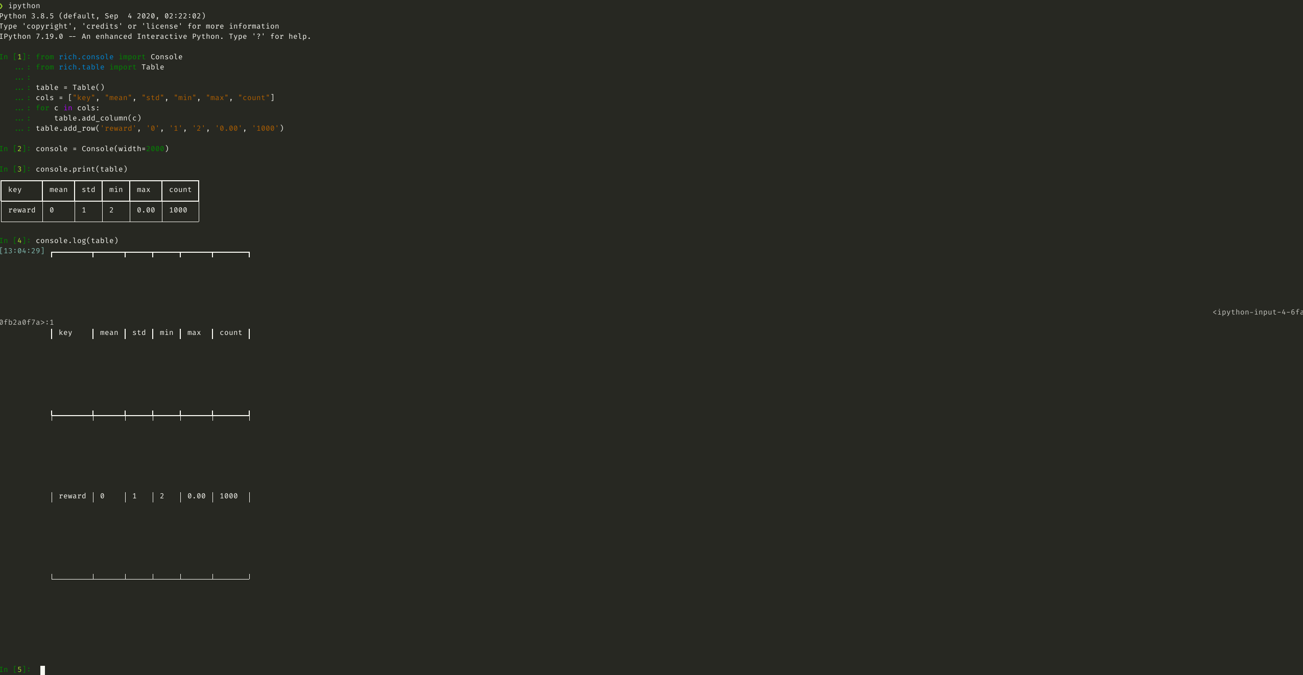 [BUG] Table formatting messed up when Console width is setup on log, but not print · Issue #2186 ...