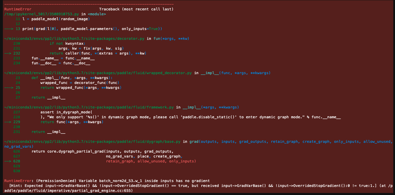 调用paddle.grad计算梯度出错 Using paddle.grad to compute gradients raises errors · Issue #42685 ...
