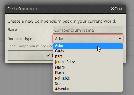 Fix an issue with localization of document names in the Create Compendium dialog dropdown which ...