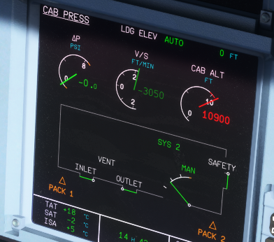 CABIN PRESS page Cabin VS and ALT indications spin out of bounds ...