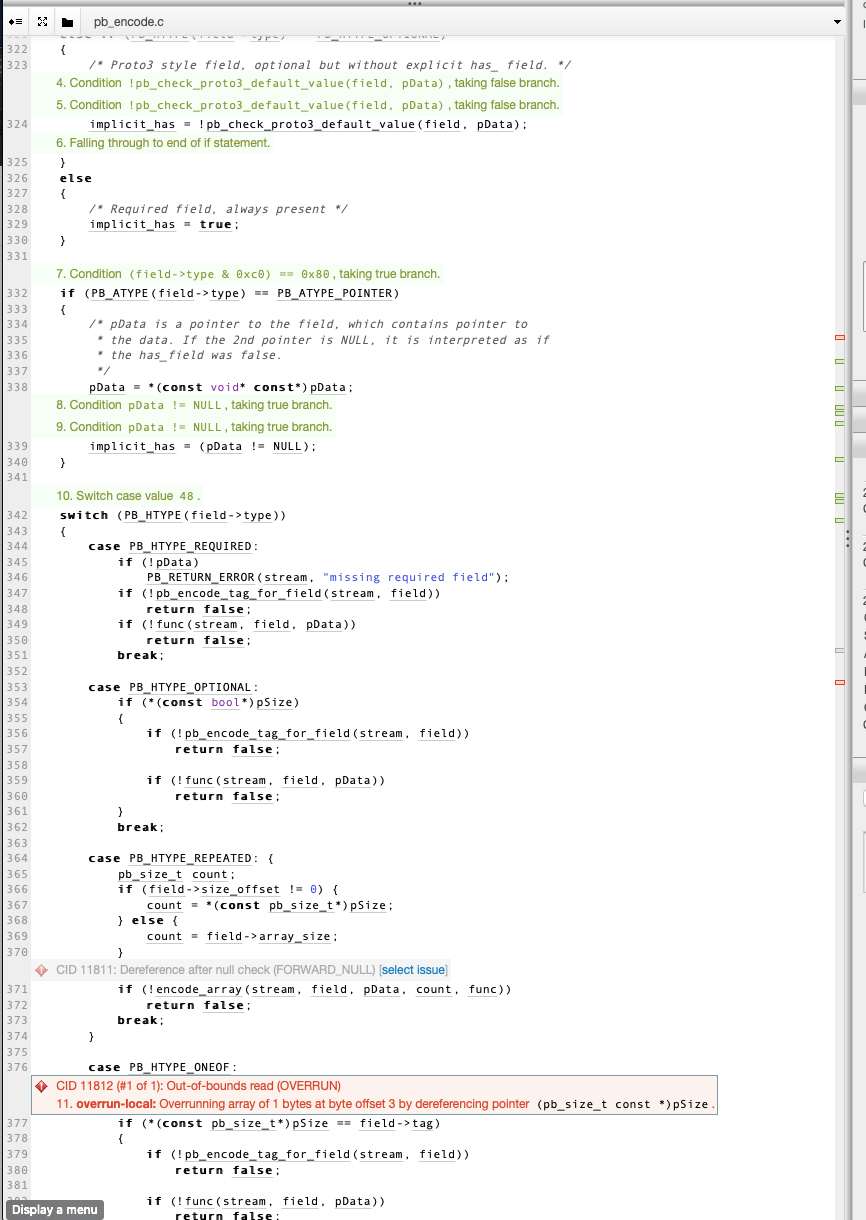 Coverity issue: Out-of-bounds read at file pb_encode.c · Issue #435 · nanopb/nanopb · GitHub