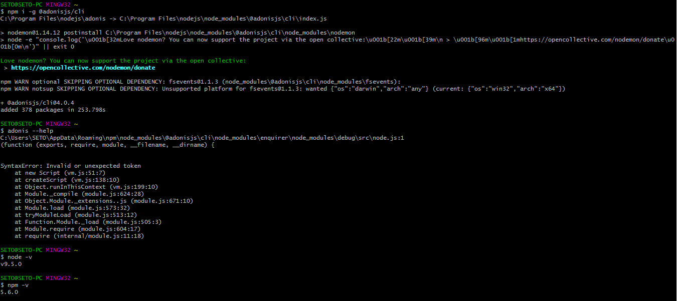 adonis --help gives error after fresh npm installation · Issue #790 · adonisjs/core · GitHub