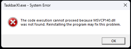 TaskbarXI is not opening · Issue #174 · ChrisAnd1998/TaskbarXI · GitHub