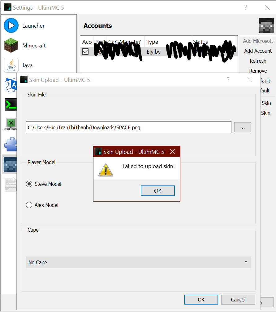 My skin is not being uploaded on my Ely.by account · Issue #5208 · MultiMC/Launcher · GitHub