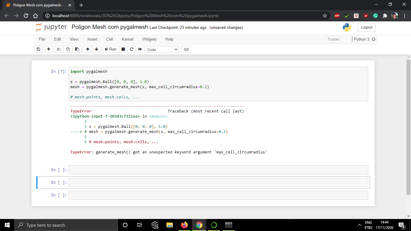 Unexpected Error in "generate_mesh()" function: unexpected keyword argument 'max_cell ...