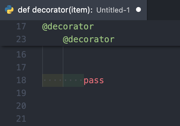 Sticky scroll does not preserve function/class definition line when using decorators in Python ...