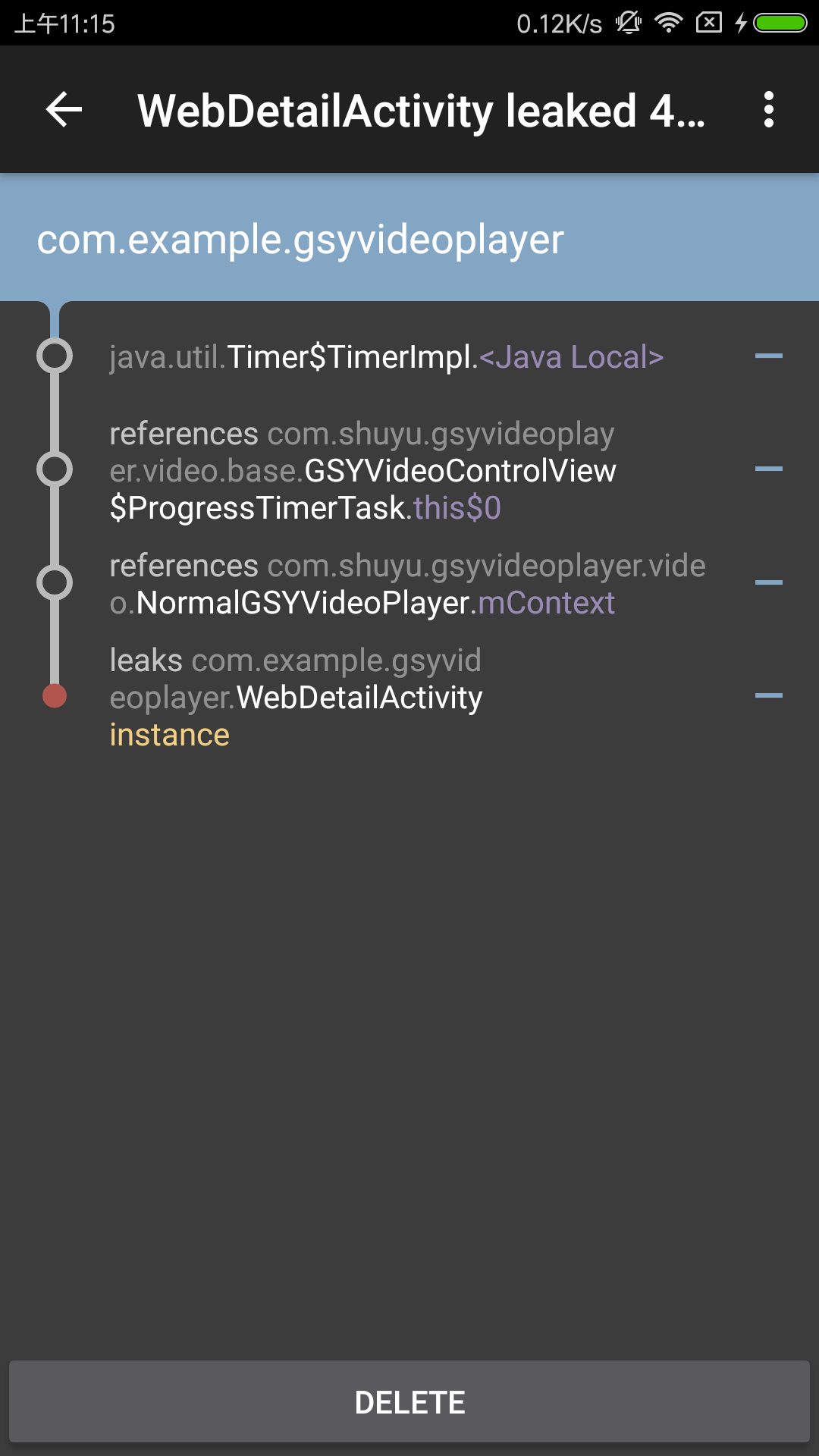 Demo中的WebDetailActivity播放视频后，退出然后再进入，出现内存泄露，请看截图 · Issue #385 · CarGuo/GSYVideoPlayer · GitHub