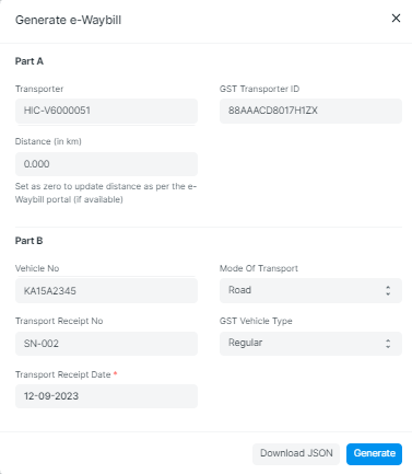 Not able to create e waybill against a transporter who's GST Transporter Id starts with 88 ...