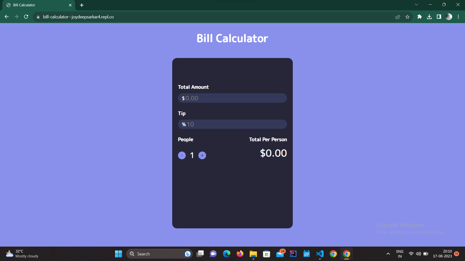 GitHub - joydeepsarkar99/BillCalculator: An interactive web page employing HTML, CSS, and ...