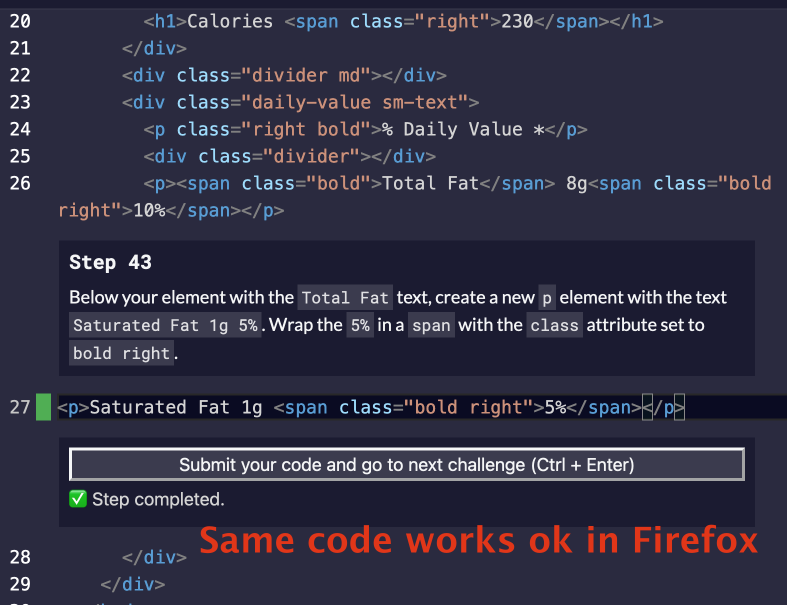 Safari bug - RWD Beta - step 43 - Learn Typography by building a Nutrition Label · Issue #44754 ...