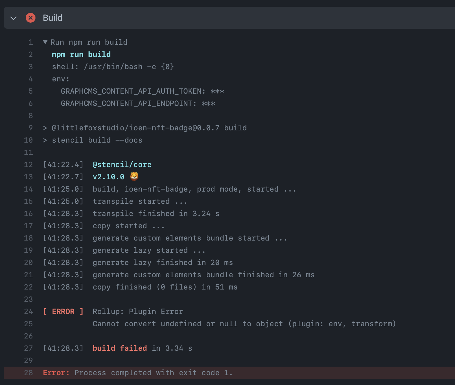 Rollup: Plugin Error : Cannot convert undefined or null to object (plugin: env, transform ...