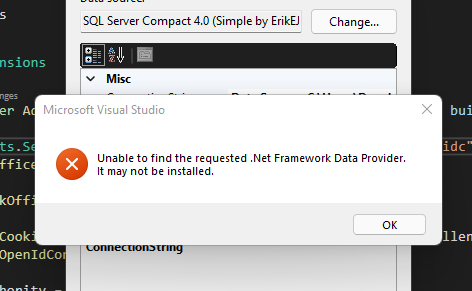 Visual Studio shows when trying to Add Connection · Issue #927 · ErikEJ/SqlCeToolbox · GitHub