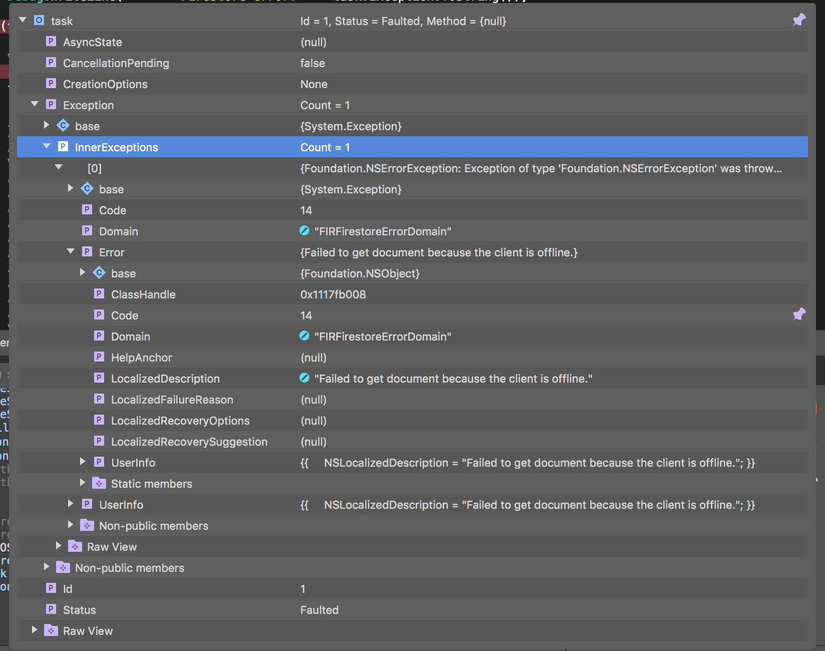 Xamarin.iOS.Firestore: Failed to get document because the client is offline exception firestore ...