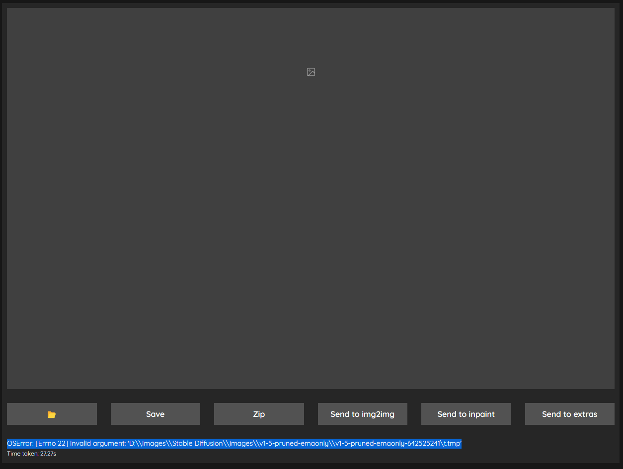 [Bug]: OSError: [Errno 22] Invalid argument: 'D:\\Images\\Stable Diffusion\\images\\v1-5-pruned ...