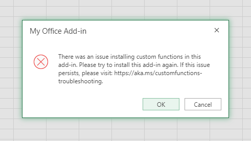 Excel: Custom Functions installation error message contains a 404 link · Issue #694 · OfficeDev ...