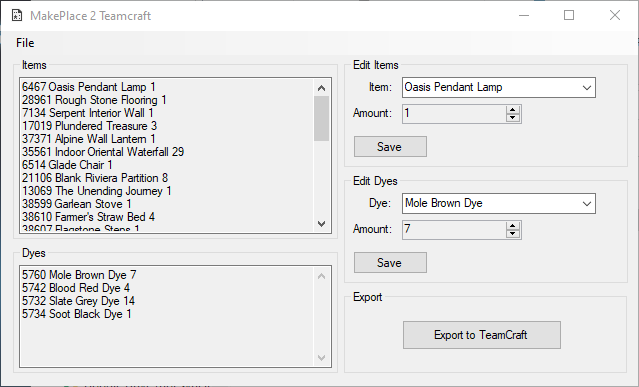 GitHub - perappu/MakePlace2Teamcraft: Desktop app for MakePlace JSON save file to Teamcraft list ...