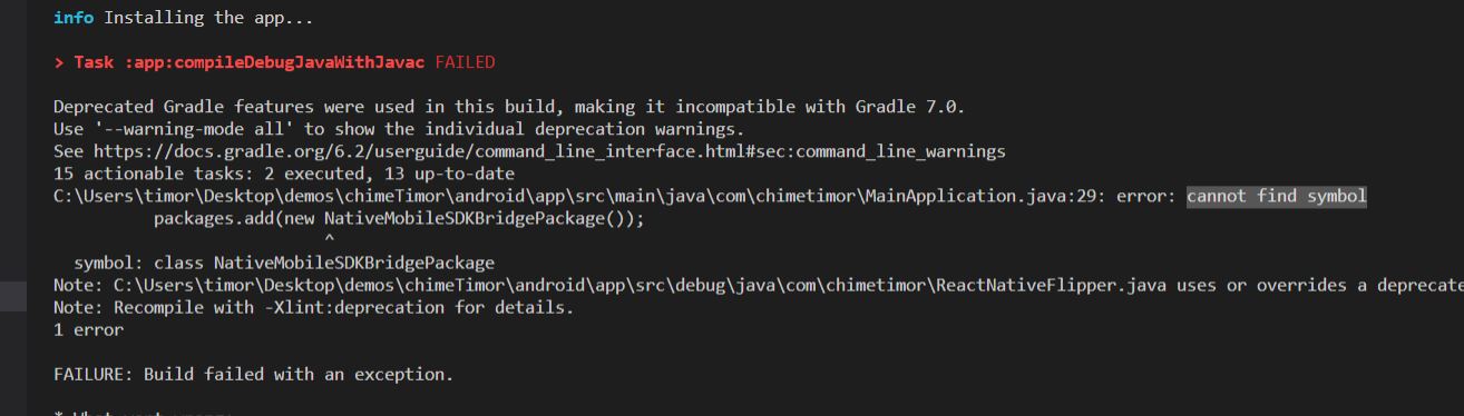 Error: packages.add(new NativeMobileSDKBridgePackage()) in ...