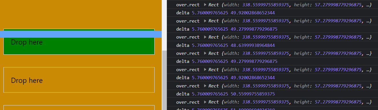How To Get Position Of Draggable Element Relative To Droppable That Isover In Sortable Too