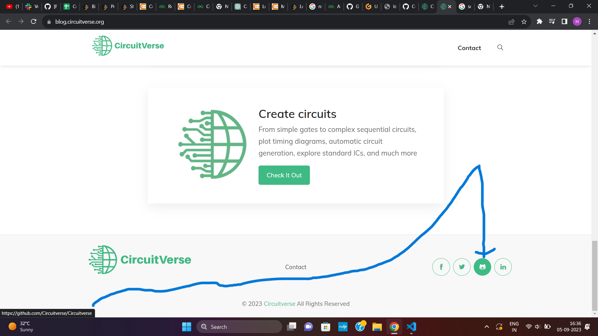 Feature Github Link Should Be There In The Footer With Other Social 