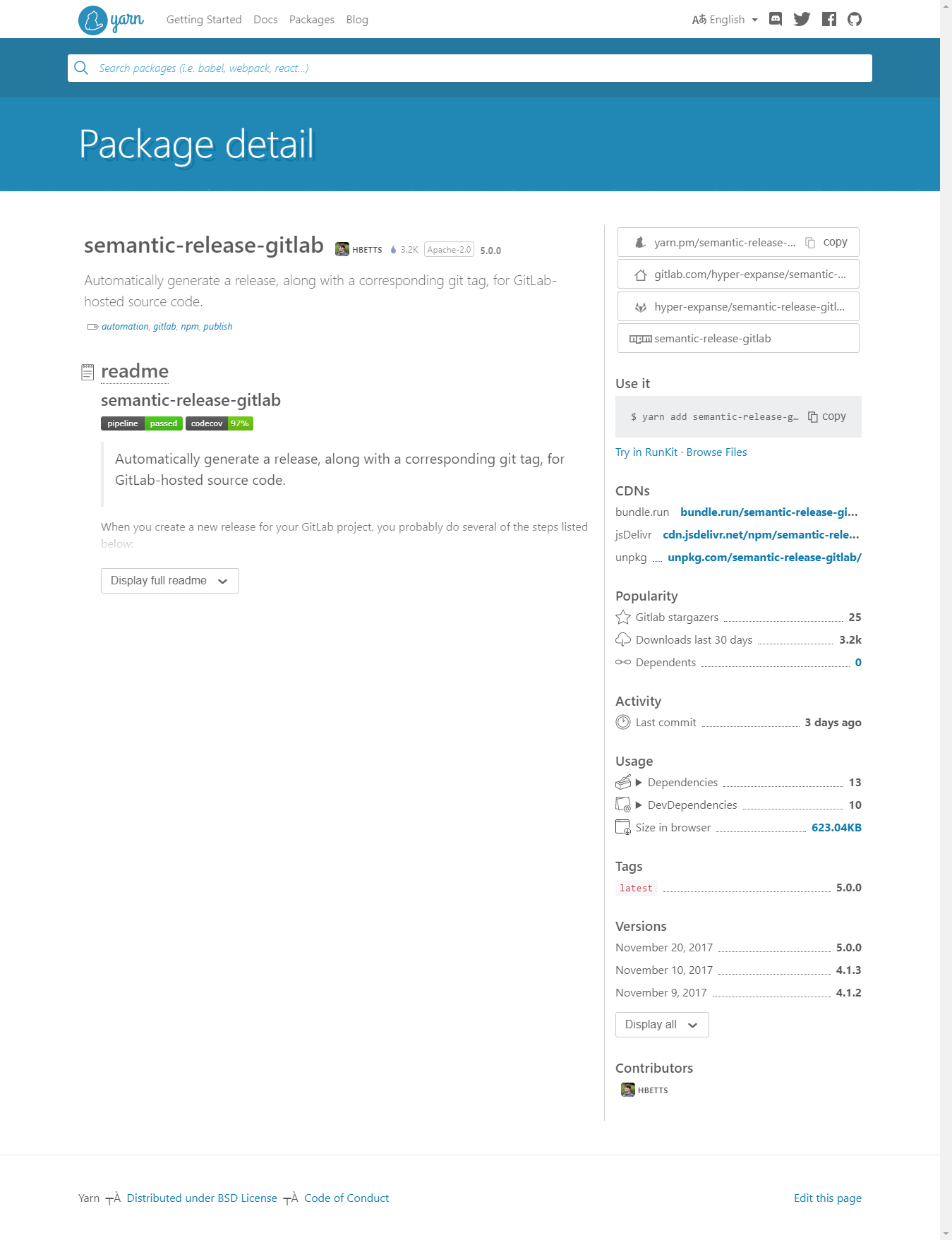 Show repository information for packages hosted on GitLab · Issue #754 · yarnpkg/website · GitHub