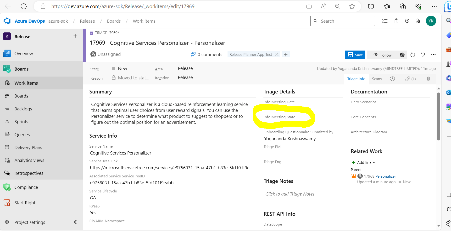 Bug The Info Meeting State Is Not Being Updated In The Triage Work Item · Issue 6908 · Azure