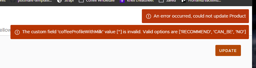 Product custom field with options and nullable causes error - unable to save Product · Issue ...