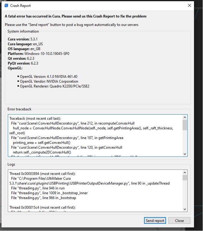 5.3.1 - Random Fatal Errors while panning in Model Space · Issue #16029 · Ultimaker/Cura · GitHub