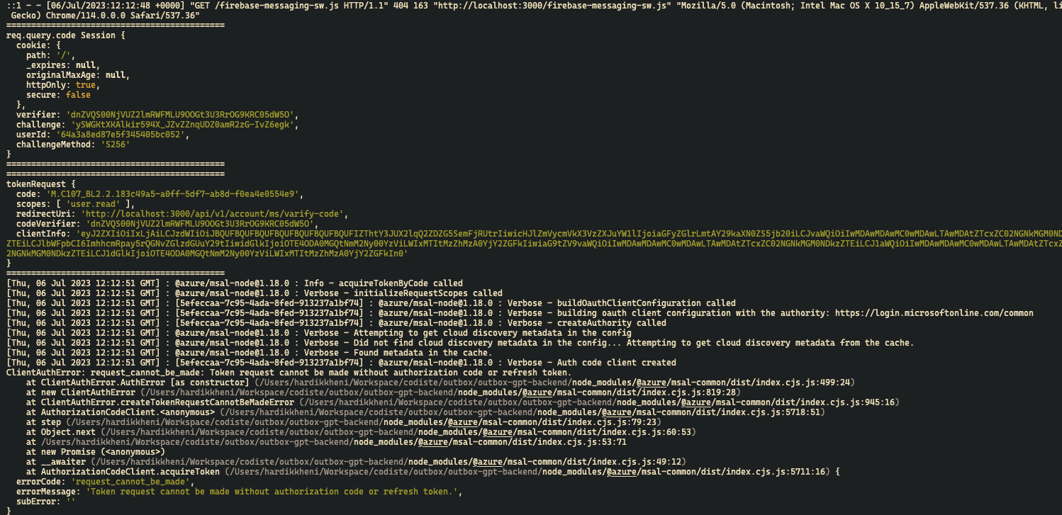 ClientAuthError: request_cannot_be_made: Token request cannot be made without authorization code ...