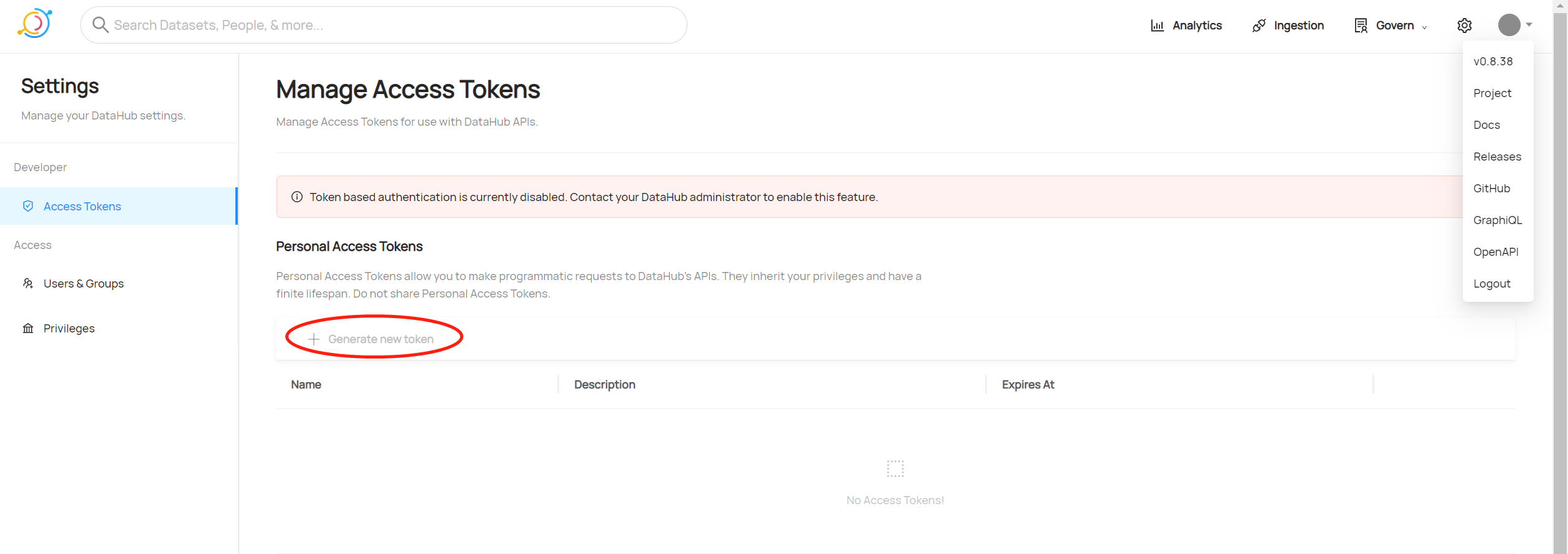 "Generate new token" cannot be clicked · Issue #5159 · datahub-project ...