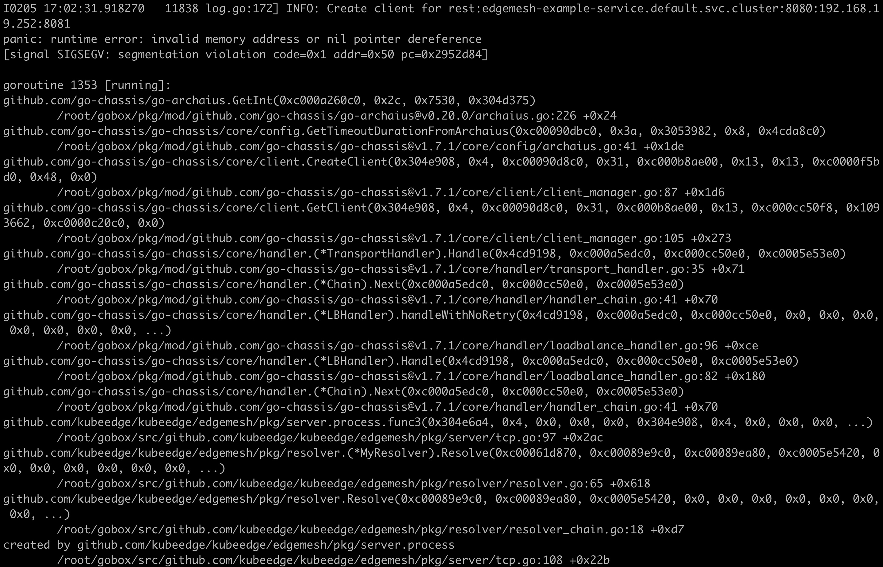 Edgemesh Tcp Server Panic Runtime Error Invalid Memory Address Or Nil Pointer Dereference