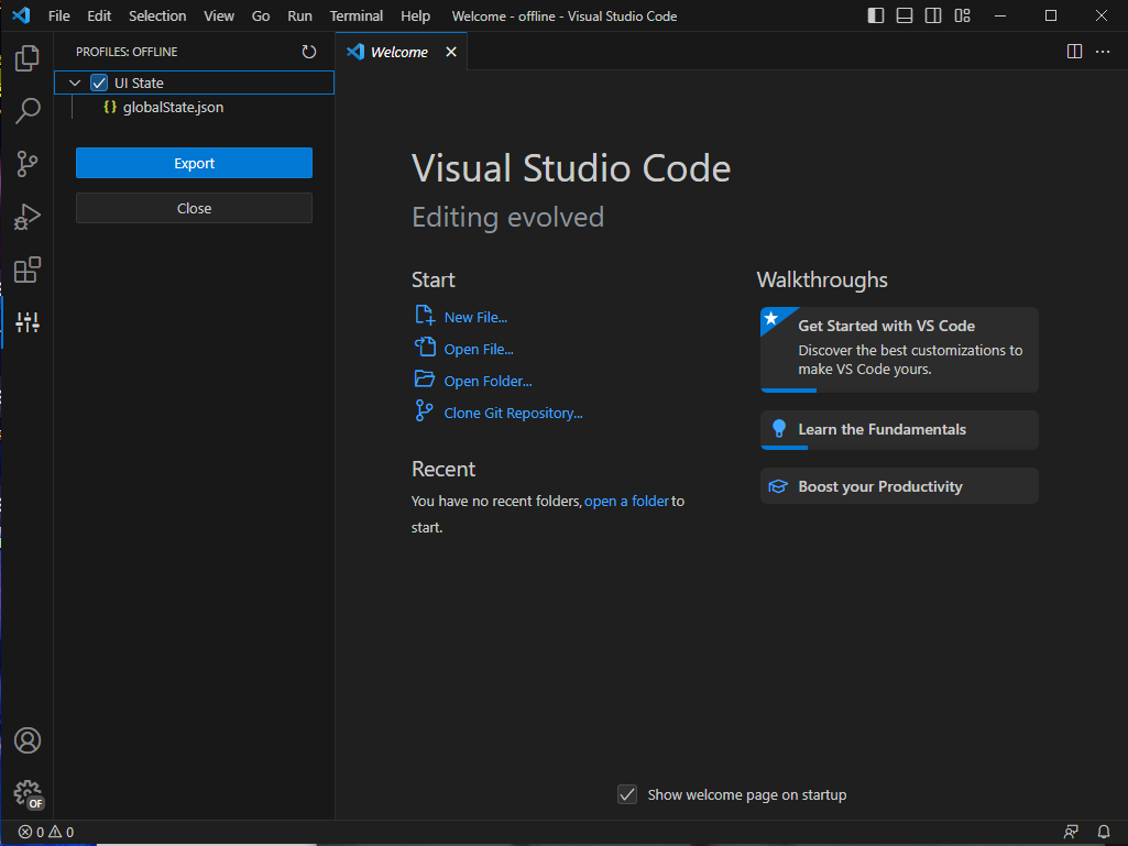 'XHR failed' error profile creation/import operations in offline portable mode · Issue #187226 ...