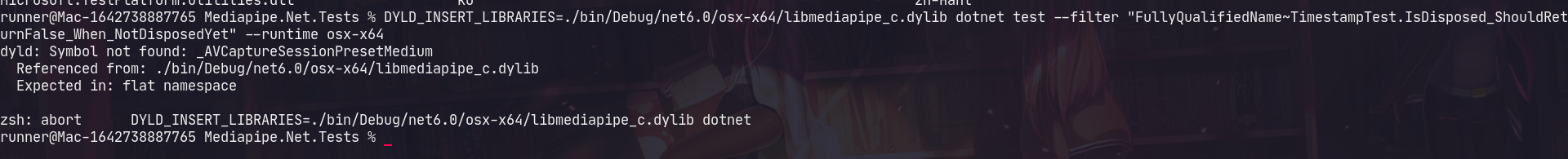 Getting, "Plugins: Couldn't open libmediapipe_c.dylib", warning and "DllNotFoundException ...