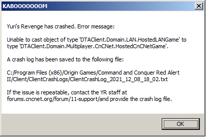 LAN game instant crash upon joining lobby · Issue #273 · CnCNet/xna-cncnet-client · GitHub