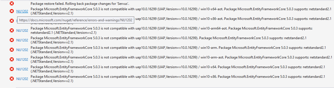 Problem With Uwp And 5xxx Versions · Issue 24294 · Dotnetefcore