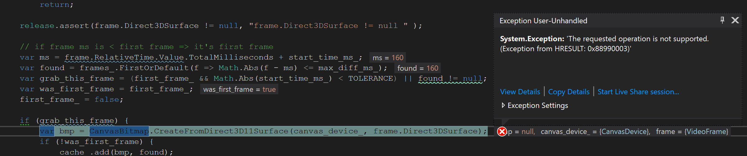 CanvasBitmap.CreateFromDirect3D11Surface throws Operation not supported · Issue #756 · microsoft ...