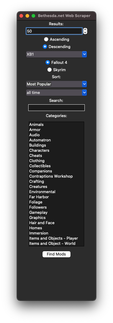 GitHub - BkPhillip/bethesda-mods-web-scraper: Scrapes mods.bethesda.net for data on available ...