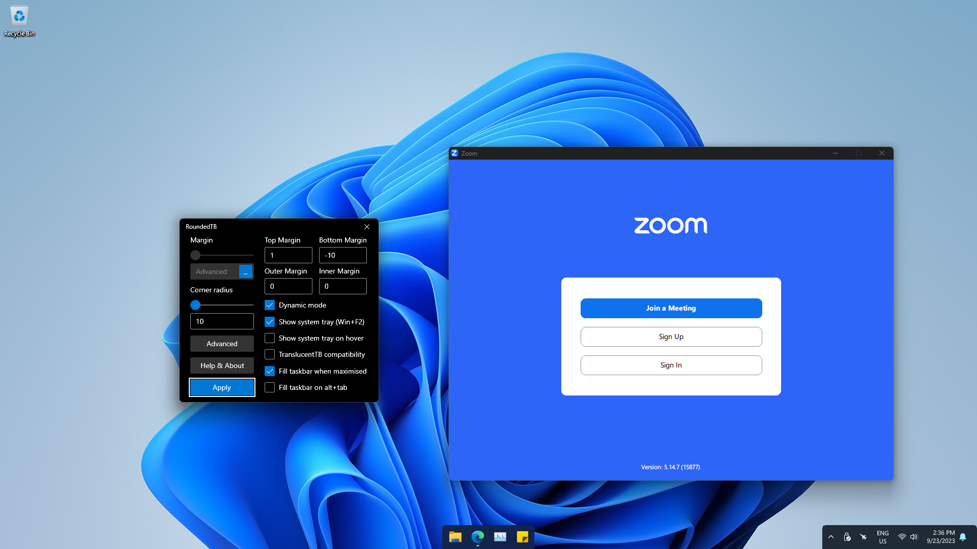 [Bug] Dynamic Mode Not Correct Size Windows 10 23H2 Build 22631.2338 · Issue #326 · RoundedTB ...