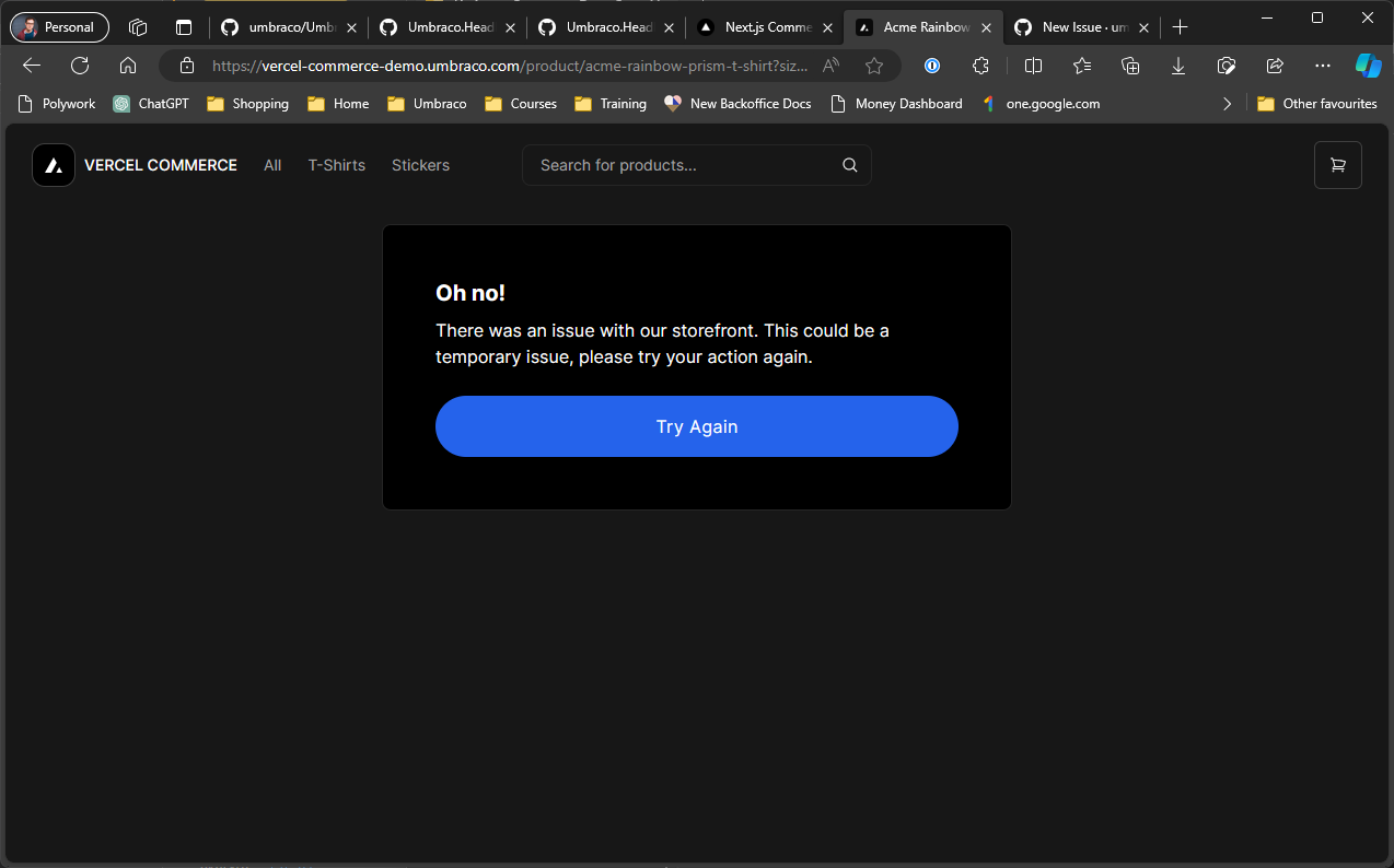 Demo Down ? · Issue #1 · umbraco/Umbraco.VercelCommerce.Demo · GitHub